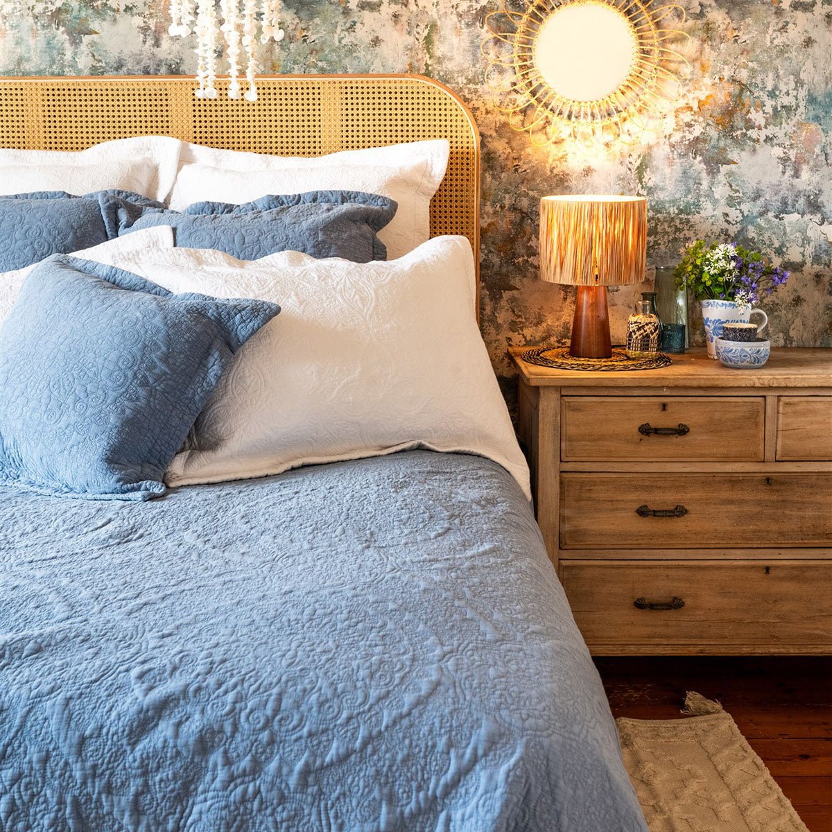Stonewash Cotton Cornflower Blue Bedspread – Forever England