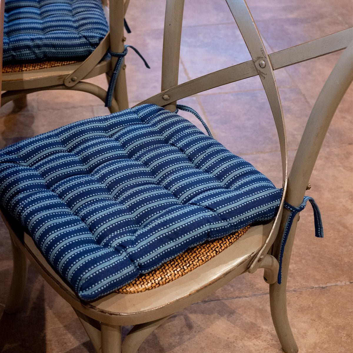 Striped Cotton Seat Pad- Aqua Blue – Forever England